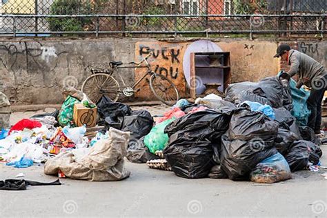 Dustman And Trash In The Street In Kathmandu Editorial Image Image Of