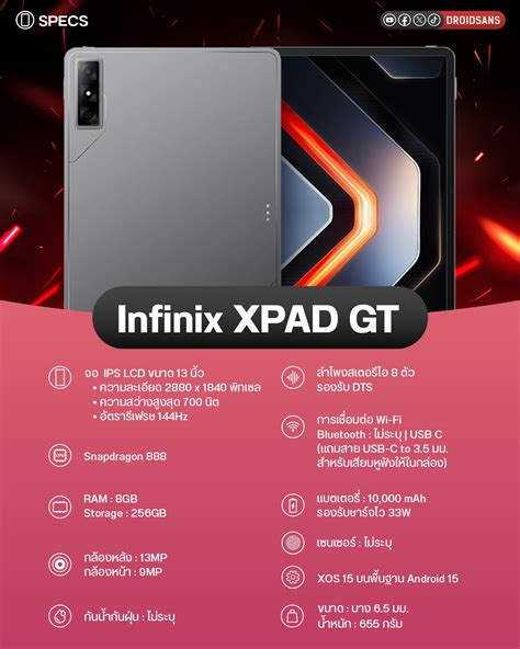 Droidsans แท็บเล็ตเกมมิ่งตัวแรกของค่าย Infinix Xpad Gt มาพร้อมจอใหญ่ 13 นิ้ว 2 8k 144hz แบต