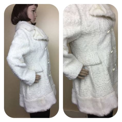 Vintage 60s White Faux Fur Pea Coat Sm Mod 60s Min… Gem