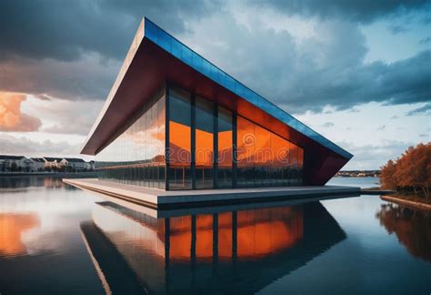 A Modern Angular Building With A Reflective Glass Facade Stock Illustration Illustration Of