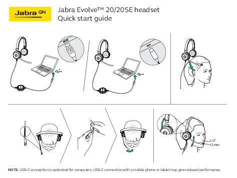 Jabra Evolve SE Headset Quick Start Guide USB C Connection For Computers