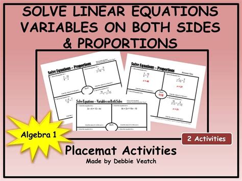 Solve Linear Equations Variables Both Sides And Proportions Algebra 1