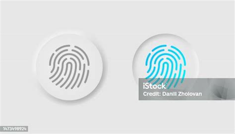 뉴모피즘 스타일의 지문 비즈니스 아이콘 흰색 Ui Ux 터치 Id 기호입니다 스캐너 액세스 승인 사용자 이름 보안 뉴모픽 스타일 벡터 그림입니다 가볍게 두드리기에 대한 스톡
