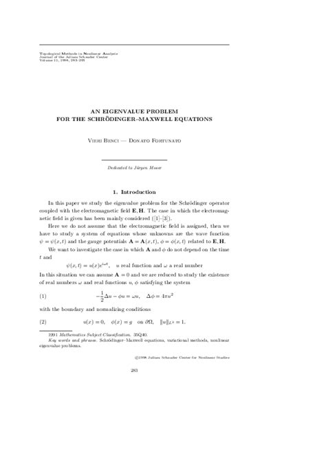 Pdf An Eigenvalue Problem For The Schrödinger Maxwell Equations