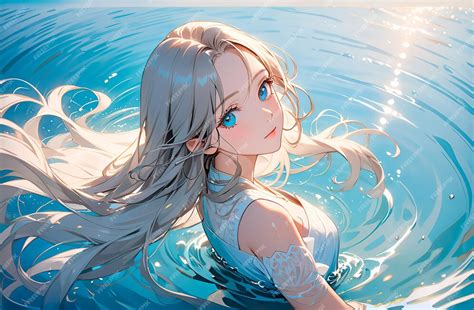 Anime Girl In Water Illustration Premium Ai Generated Image