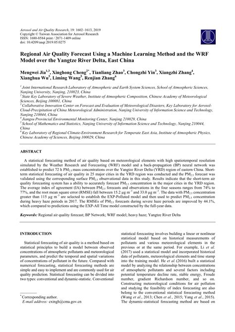 Pdf Regional Air Quality Forecast Using A Machine Learning Method And The Wrf Model Over The
