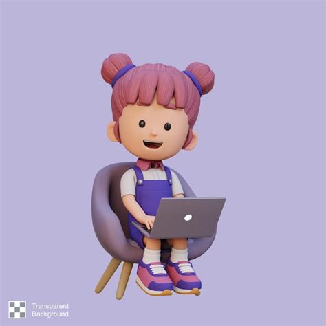 Premium Psd 3d Girl Character Working On A Laptop