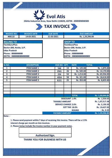 Automatic Tax Calculation Gst Invoice Format In Excel Download Xlsx File