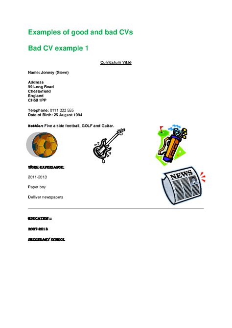 Examples Of Good And Bad Cvs Examples Of Good And Bad Cvs Bad Cv