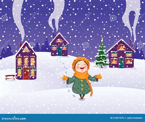 Girl Enjoys The Snow Stock Vector Illustration Of Little 21837379