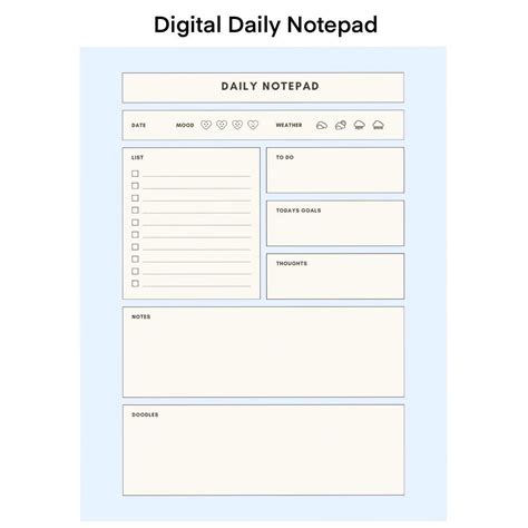 Dreamy Digital Daily Notepad Printable Undated Daily Notepad Instant