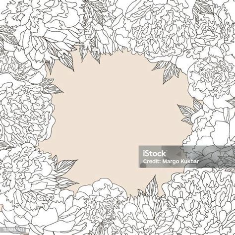 모란의 스케치와 벡터 배경입니다 텍스트 공간을 가진 꽃 조성 물 템플릿 결혼식 초대장 또는 다른 인사말 카드 벡터 일러스트 0