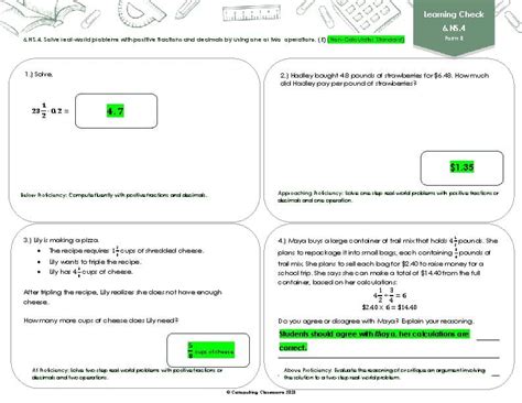 6th Grade Ilearn Math Checkpoint 1 Form B Learning Checks Tpt