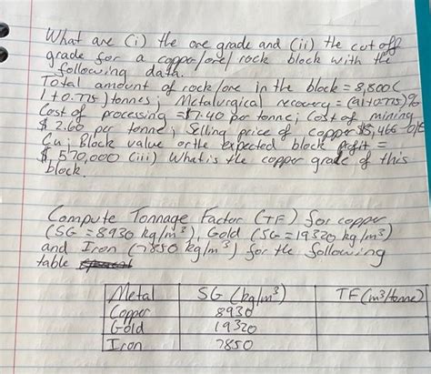 Solved What Are I The Ore Grade And Ii The Cut Off Grade
