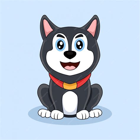 귀여운 허스키 강아지 만화 프리미엄 벡터