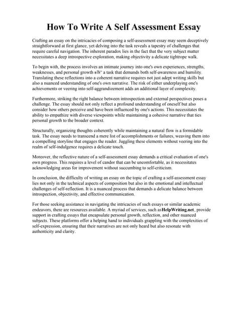 How To Write A Self Assessment Essay Pdf