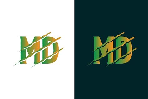 스크래치 효과가있는 녹색 그라데이션 Md 편지 템플릿 로고 디자인 갈고리 발톱에 대한 스톡 벡터 아트 및 기타 이미지 갈고리 발톱 노랑 더러운 Istock