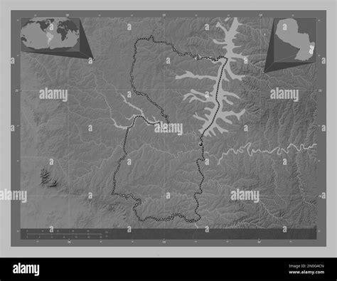 Alto Parana Department Of Paraguay Grayscale Elevation Map With Lakes