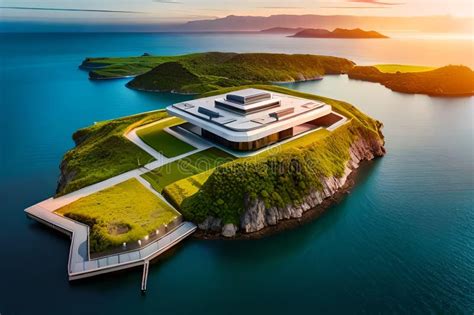 Hidden Office Building On The Private Island Stock Illustration