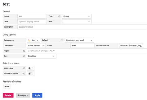 evaluation of loki dashboard variable queries fails when other