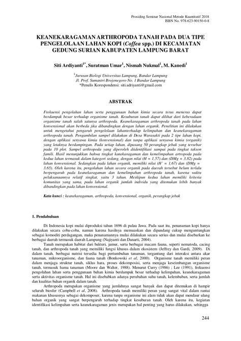 PDF KEANEKARAGAMAN ARTHROPODA TANAH PADA DUA TIPE PENGELOLAAN LAHAN