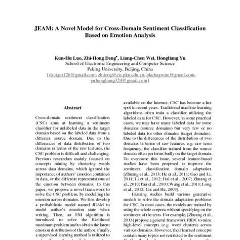 Jeam A Novel Model For Cross Domain Sentiment Classification Based On Emotion Analysis Acl
