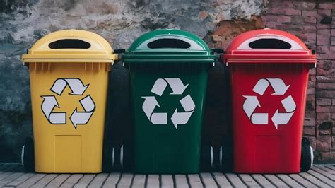 Premium Photo Yellow Green And Red Recycle Bins With Recycle Symbol