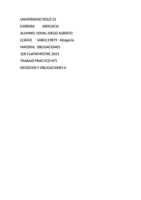 TP 2 Obligaciones Trabajo Practico UNIVERSIDAD SIGLO 21 CARRERA
