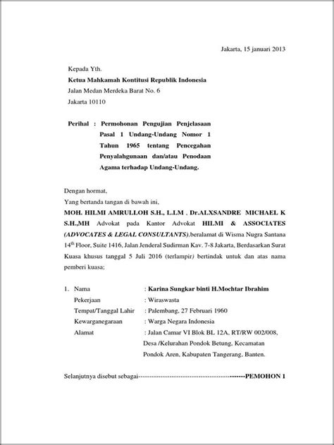 Contoh Surat Permohonan Perkara Pengujian Uu Ke Mk Surat Lamaran