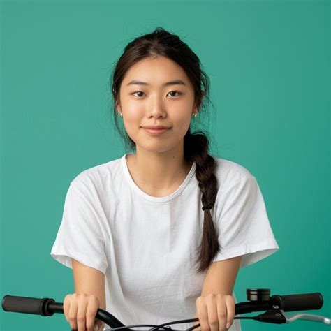 Photo Of Beautiful Asian Woman Riding A Bicycle Premium Ai Generated