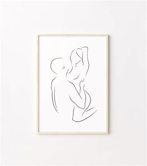 Couple Line Art Hugging Couple Print Man And Woman Poster Abstract