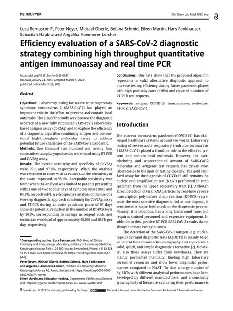 Pdf Efficiency Evaluation Of A Sars Cov 2 Diagnostic Strategy Combining High Throughput