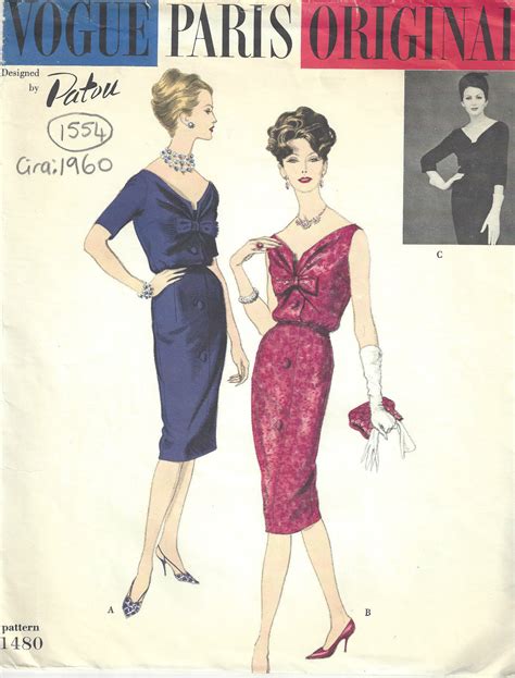 1960 Vintage VOGUE Sewing Pattern DRESS B38 1554 By Patou The