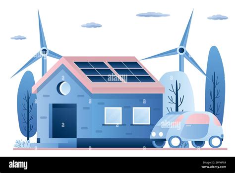 Eco House And Smart Technology Background Windmills Rooftop Solar