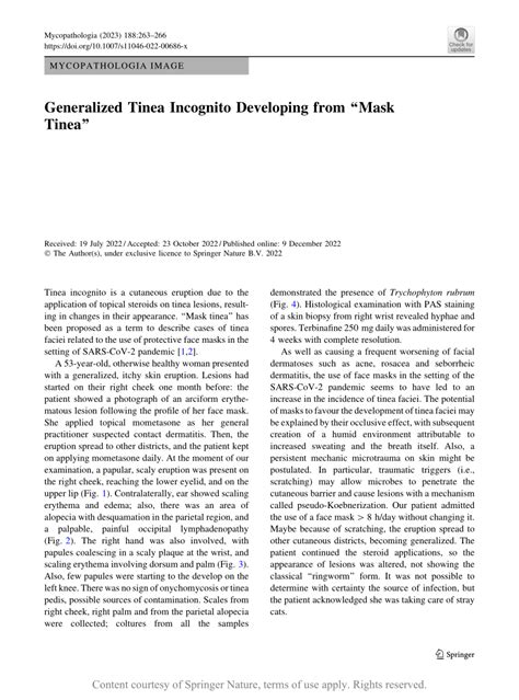 Generalized Tinea Incognito Developing From Mask Tinea Request Pdf