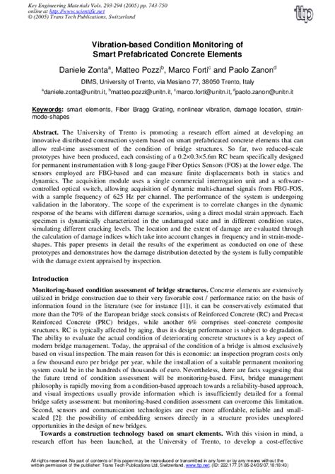 Pdf Vibration Based Condition Monitoring Of Smart Prefabricated Concrete Elements Matteo