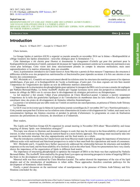 Introduction OCL Oilseeds And Fats Crops And Lipids