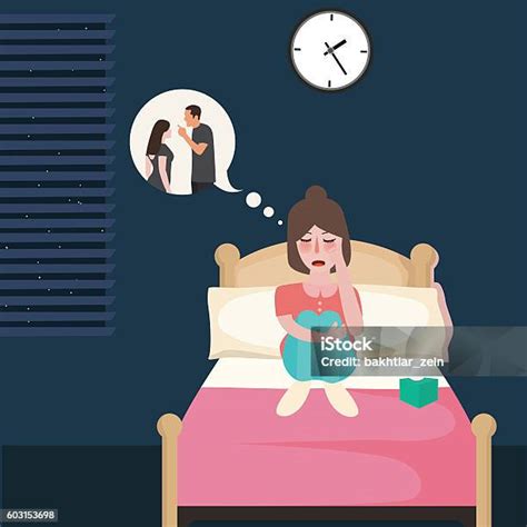 여자 소녀 울음 에 침대 상한 마음 와 그녀의 부부 남자에 대한 스톡 벡터 아트 및 기타 이미지 남자 로맨스 만짐 Istock