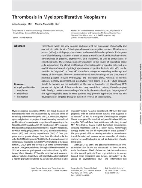 Pdf Thrombosis In Myeloproliferative Neoplasms
