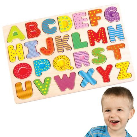 drewniane puzzle układanka do nauki literek dla dzieci 14526880799