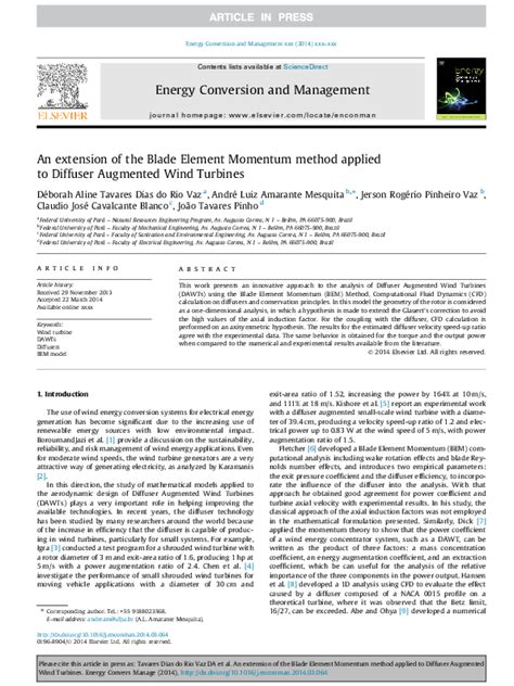 Pdf An Extension Of The Blade Element Momentum Method Applied To