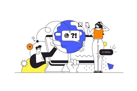 문자와 평면 개요 디자인의 어학 코스 웹 개념 프리미엄 벡터
