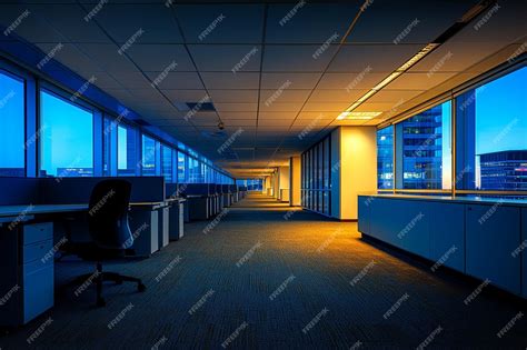 Premium Photo Dark Empty Office Space With A Single Desk Suggesting