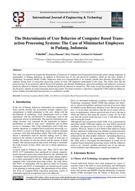 Pdf The Determinants Of User Behavior Of Computer Based Transaction