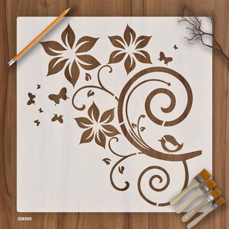 Fashion Vine Flower Butterfly Stencil Used For Wall Wood And Fabric