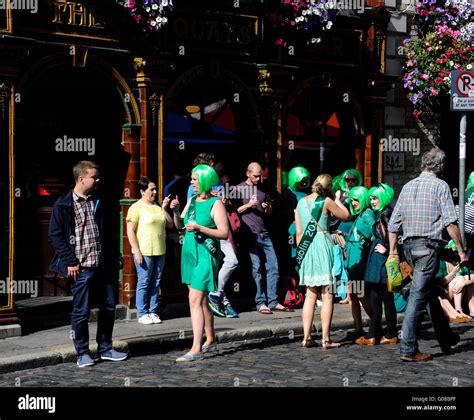 Bachelorette Party In Front Of The Quays Bar In Temple Bar Dublin