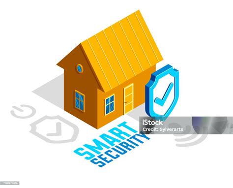 스마트 홈 Iot 개념 전자 현대 집 벡터 등각 삽화 스마트 보안 응용 프로그램 먼 자동화 된 미래 기술 0명에 대한 스톡 벡터