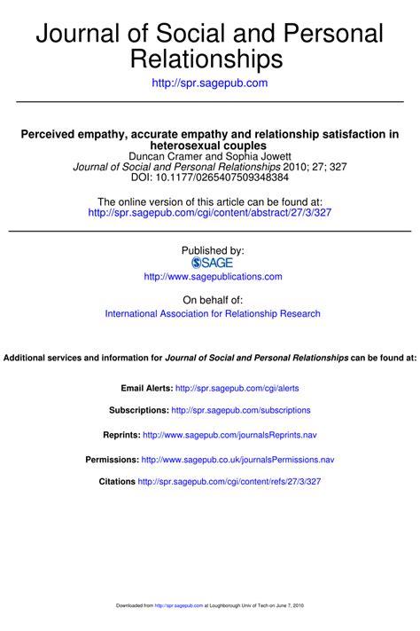 Pdf Perceived Empathy Accurate Empathy And Relationship Satisfaction
