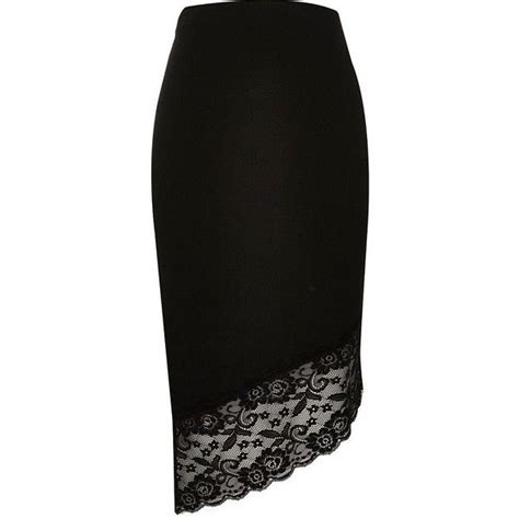 River Island Black Asymmetric Lace Hem Pencil Skirt Pencil Skirt