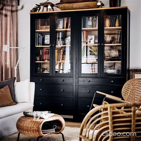 Hemnes Glass Door Cabinet With 3 Drawers Black Brownlight Brown